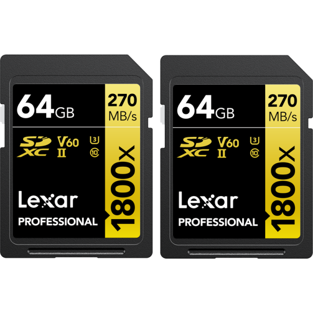 Lexar Pro 1800x SDXC U3 (V60) UHS-II R270/W180 64GB - 2pack - Vefa Foto
