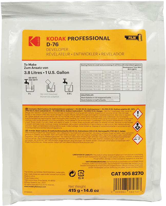 Kodak Professional D-76 Film Developer Powder To Make 3.8L - Vefa Foto