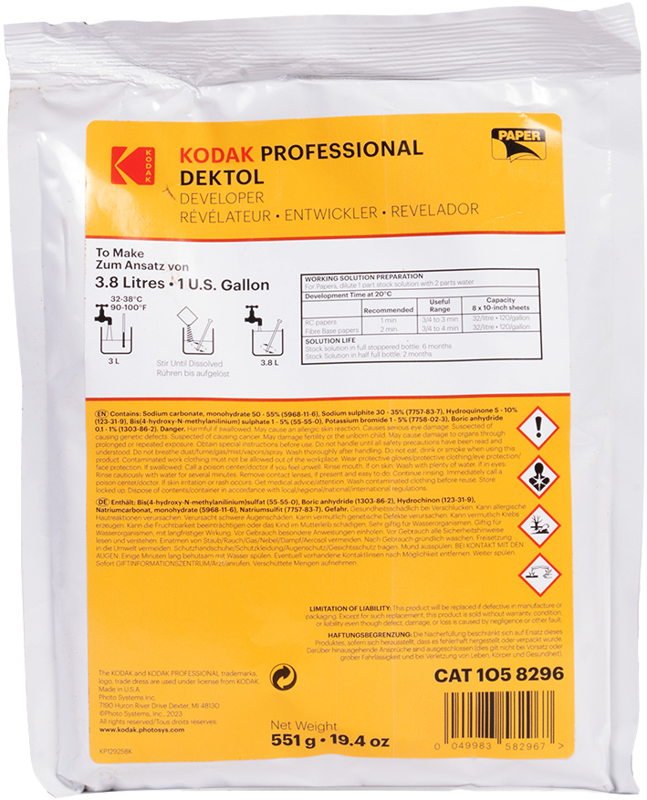 Kodak Professional Dektol Paper Developer Powder To Make 3.8L - Vefa Foto