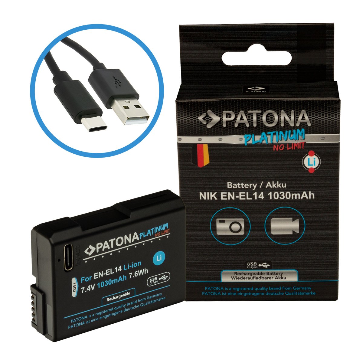 PATONA Platinum EN-EL14 batteri med USB-C Input til Nikon - Batterier - Vefa Foto